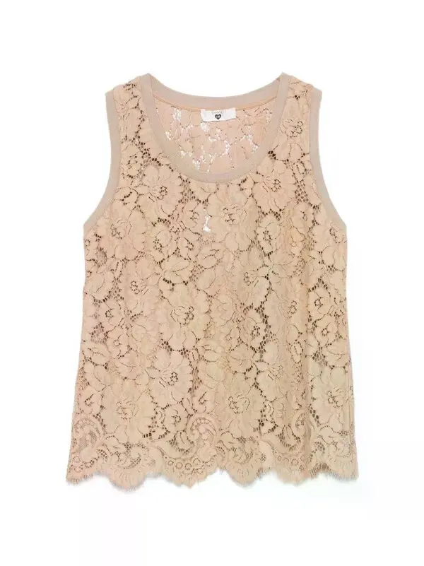 TWINSET Lace Top With Scalloped Hem - Neutrals