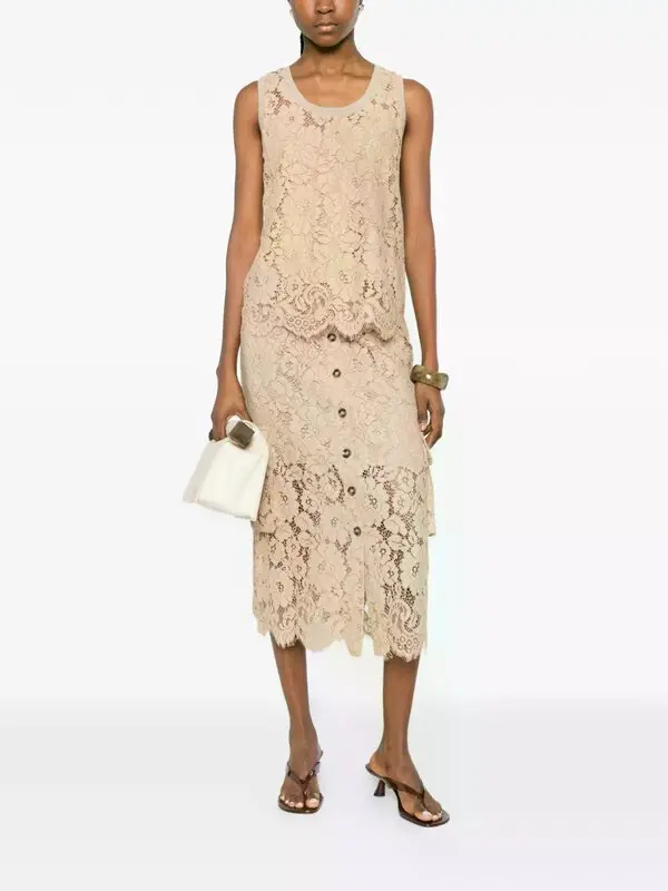 TWINSET Lace Top With Scalloped Hem - Neutrals