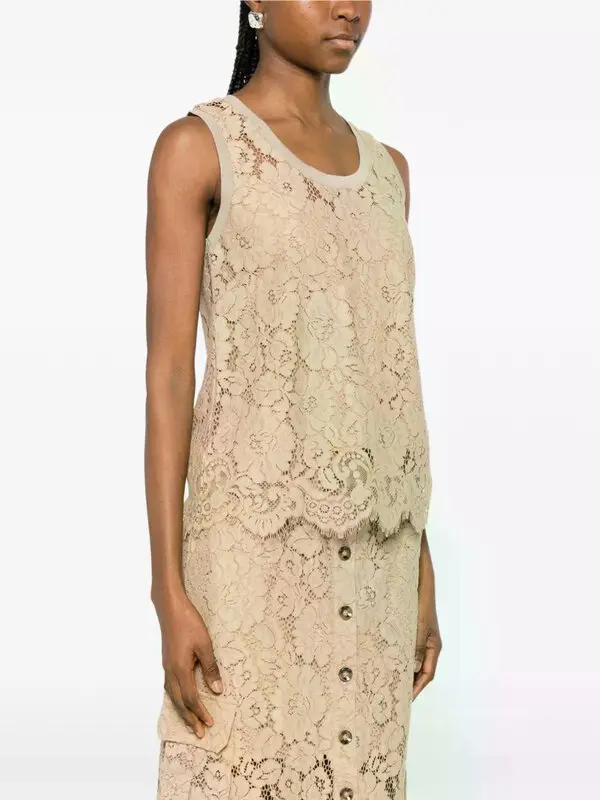 TWINSET Lace Top With Scalloped Hem - Neutrals