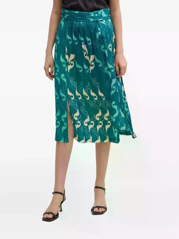 LA PETITE FRANÇAISE Printed Split Midi Skirt - Green