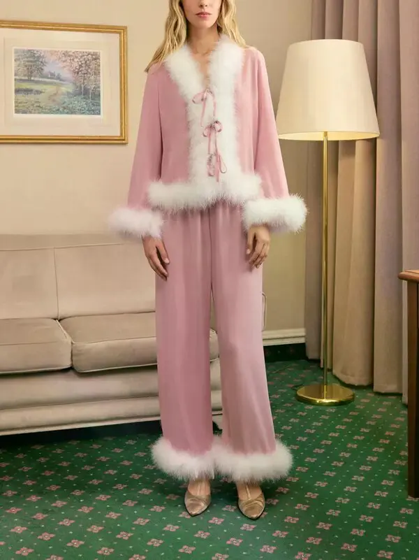 Sleeper Afrodita Faux Fur-trim Pajama Set - Pink