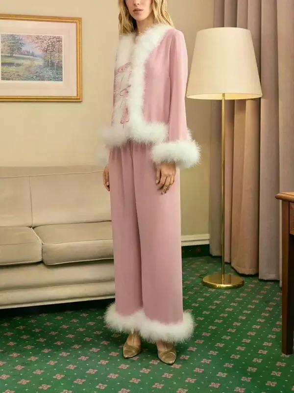 Sleeper Afrodita Faux Fur-trim Pajama Set - Pink