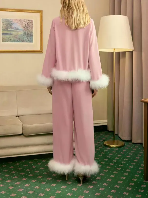 Sleeper Afrodita Faux Fur-trim Pajama Set - Pink
