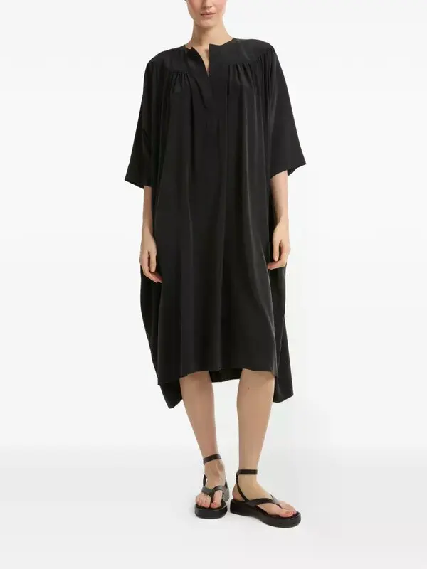 YVES SALOMON V-neck Tie Silk Midi Dress