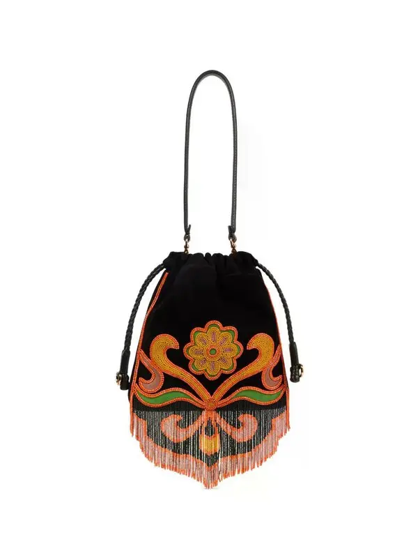 Etro Small Suede Kalispera Bag With Beaded Embroidery And Fringe - Black