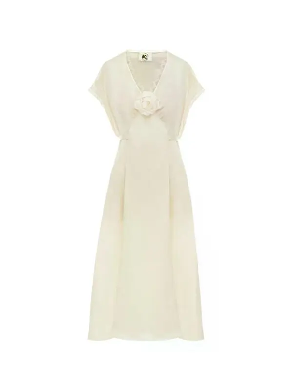 Sleeper Lace-trim Satin Midi Dress - Neutrals