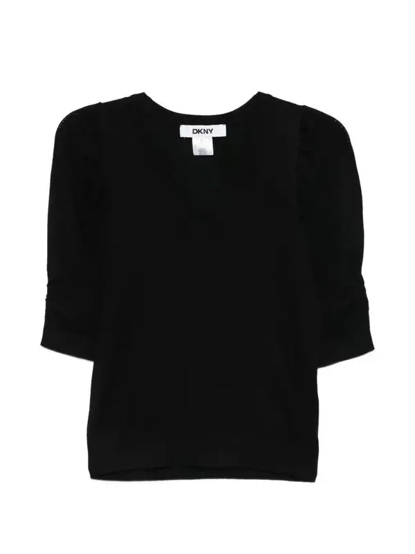Dkny Twisted-sleeve V-neck T-shirt - Black