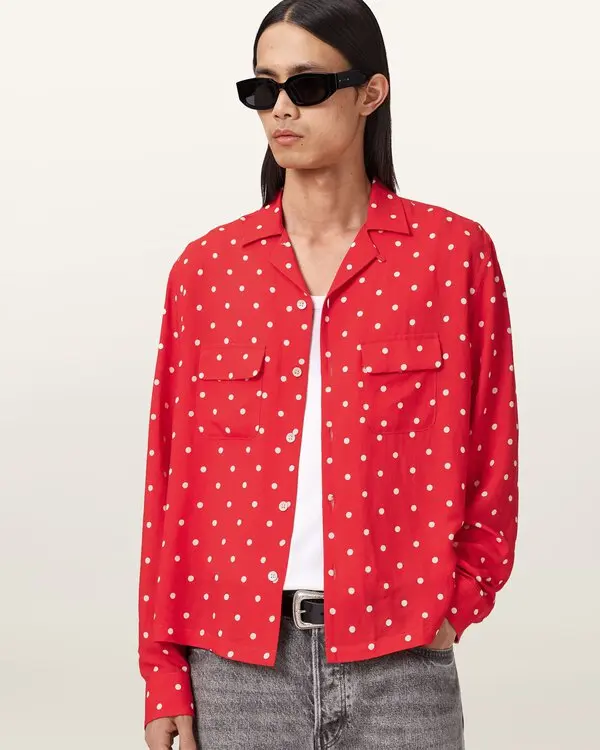 ALLSAINTS Mini Polkadot Sheer Shirt - Red