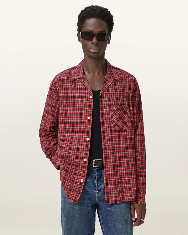 ALLSAINTS Felix Check Long Sleeve Shirt - Red