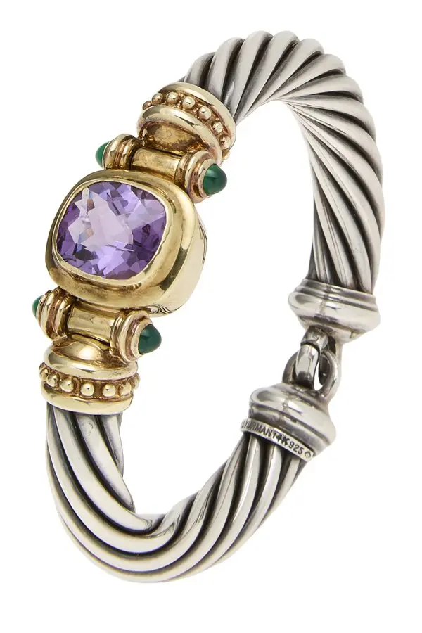 David Yurman Silver Two-tone Amethyst Renaissance Classic Cable Bangle