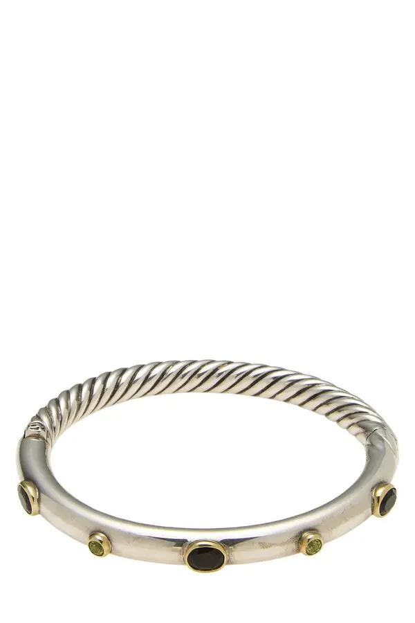 David Yurman Silver Smoky Quartz & Peridot Cable Bangle