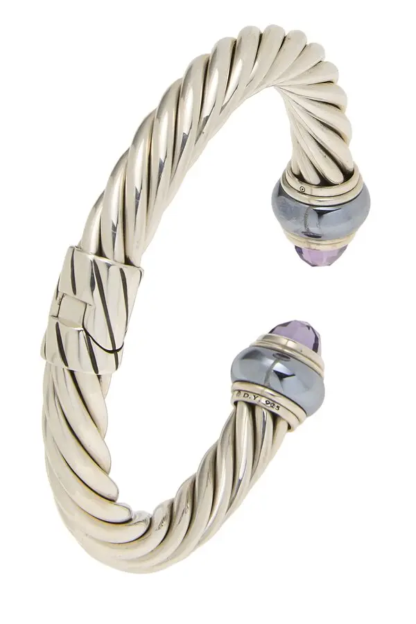 David Yurman Silver Amethyst Classic Cable Hinged Bracelet