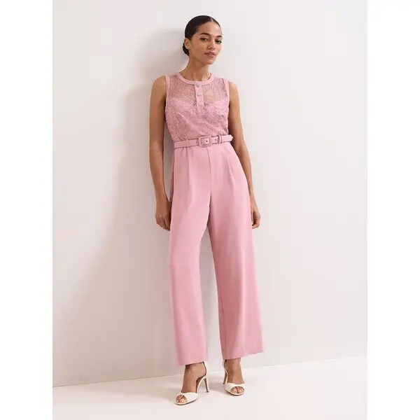 PHASE EIGHT Ivanna Lace Bodice Belted Jumpsuit - Pale Pink