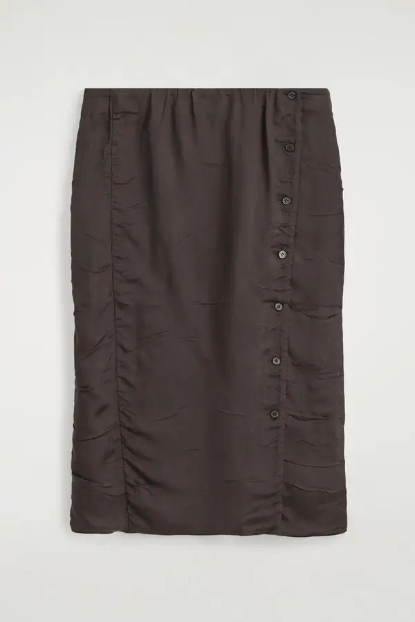 Cos Gathered Crinkled Midi Skirt - Brown