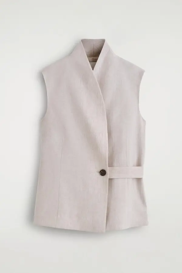 Cos Shawl-collar Belted Linen Vest - Light Beige