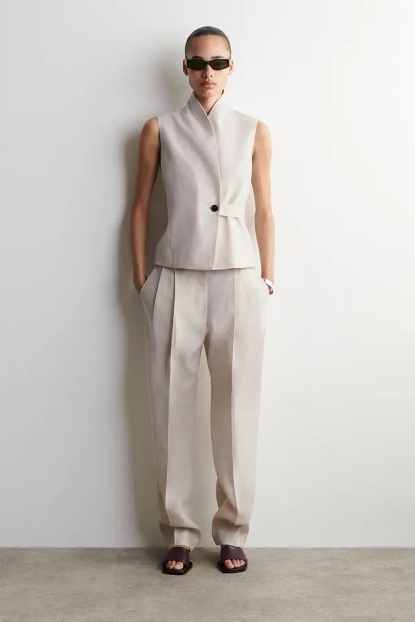 Cos Shawl-collar Belted Linen Vest
