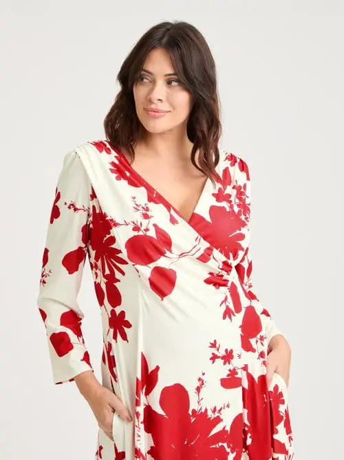 SCARLETT & JO Katie Wrap Midi Dress - Ivory Red
