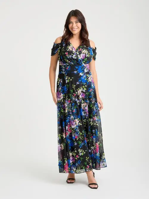 SCARLETT & JO Jasmine Cold Shoulder Maxi Dress - Black Multi
