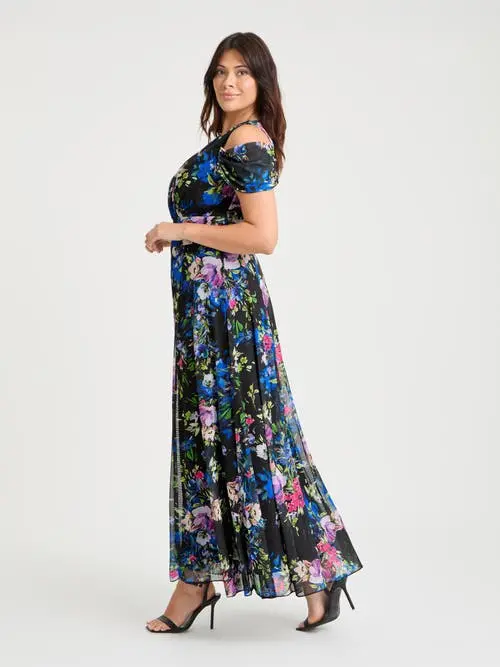 SCARLETT & JO Jasmine Cold Shoulder Maxi Dress - Black Multi