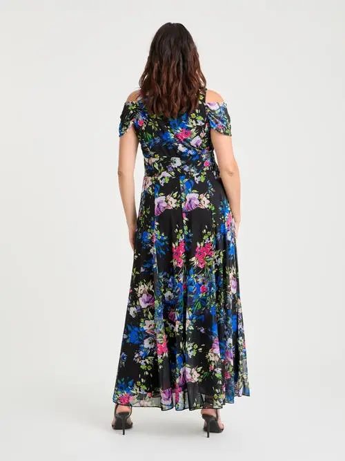 SCARLETT & JO Jasmine Cold Shoulder Maxi Dress - Black Multi