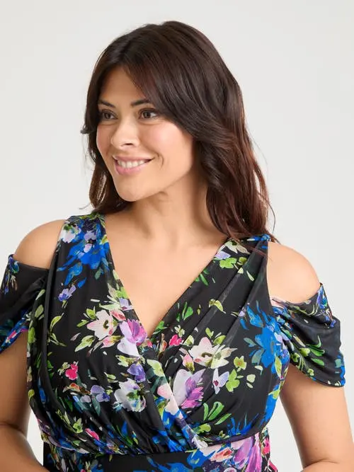 SCARLETT & JO Jasmine Cold Shoulder Maxi Dress - Black Multi