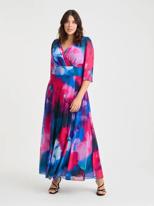 SCARLETT & JO Verity Abstract Print Maxi Gown - Blue Pink