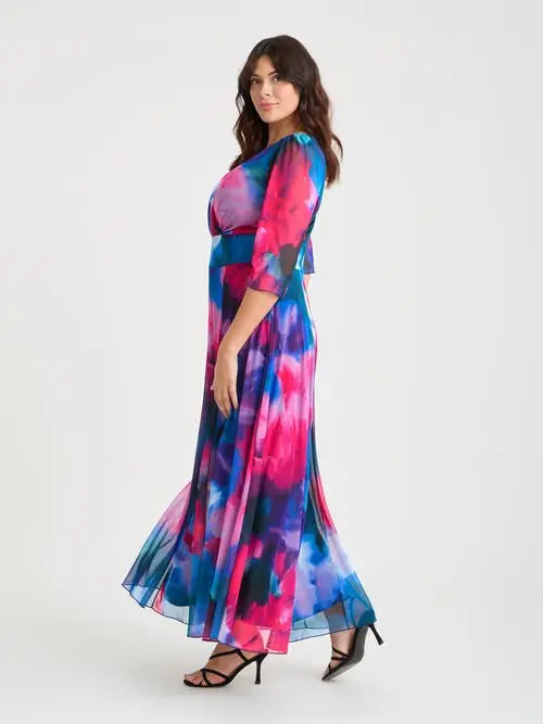 SCARLETT & JO Verity Abstract Print Maxi Gown - Blue Pink