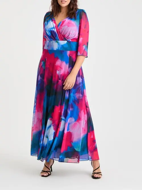 SCARLETT & JO Verity Abstract Print Maxi Gown - Blue Pink