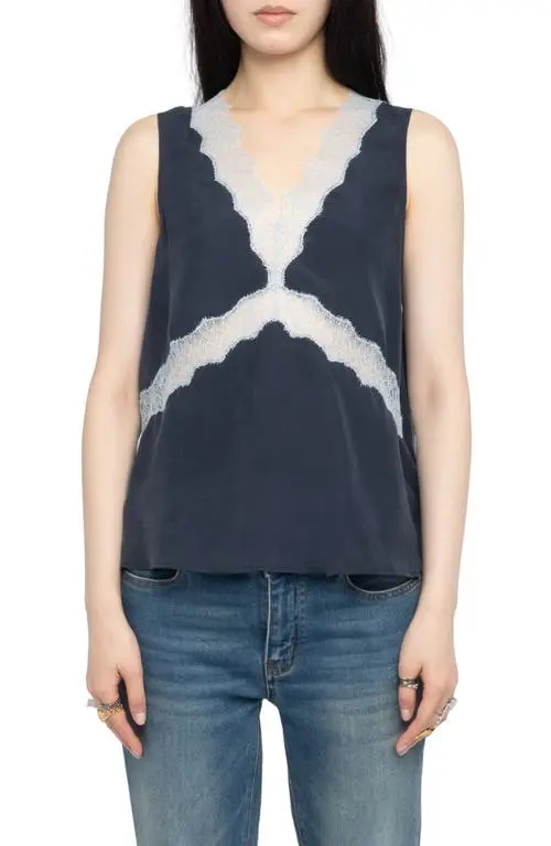Zadig&Voltaire Tasao Silk Lace Top - Encre