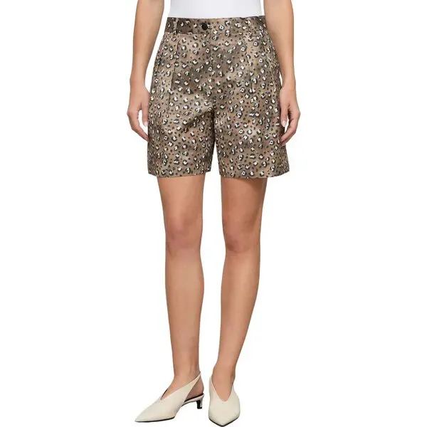 Lafayette 148 New York Park Leopard Print Twill Wide Leg Shorts - Brownstone Multi
