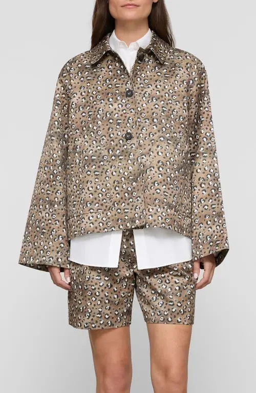 Lafayette 148 New York Leopard Print Cotton & Viscose Twill A-line Topper Jacket - Brownstone Multi