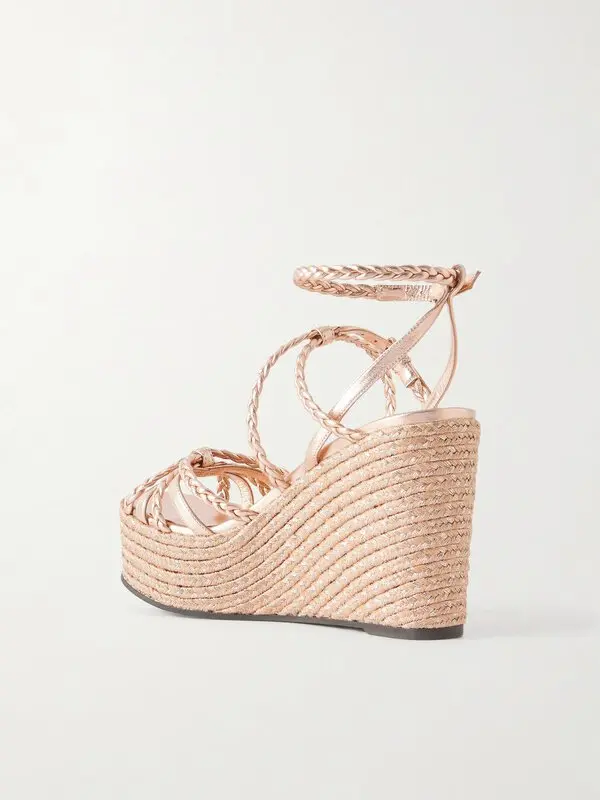 JIMMY CHOO Nyra Metallic Leather Wedge Sandals - Pink
