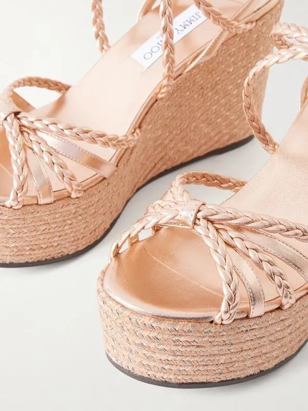 JIMMY CHOO Nyra Metallic Leather Wedge Sandals - Pink