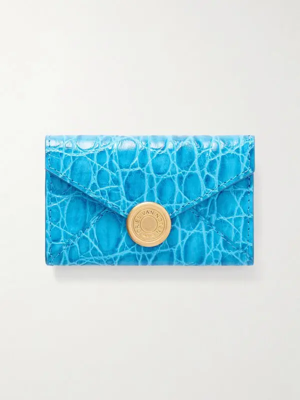 Dries Van Noten Textured Metallic Croc-effect Leather Wallet - Blue
