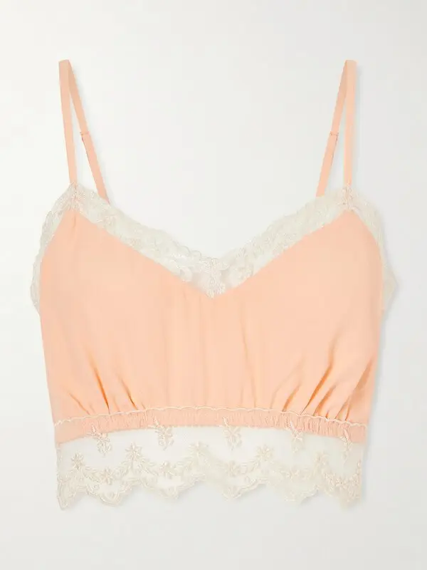 Simone Rocha Lace-trimmed Crepe De Chine Bralette - Orange