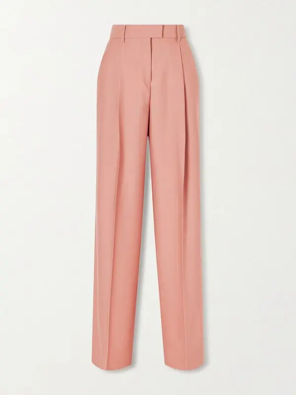 Another Tomorrow Net Sustain Pleated Virgin Wool-twill Wide-leg Pants - Pink