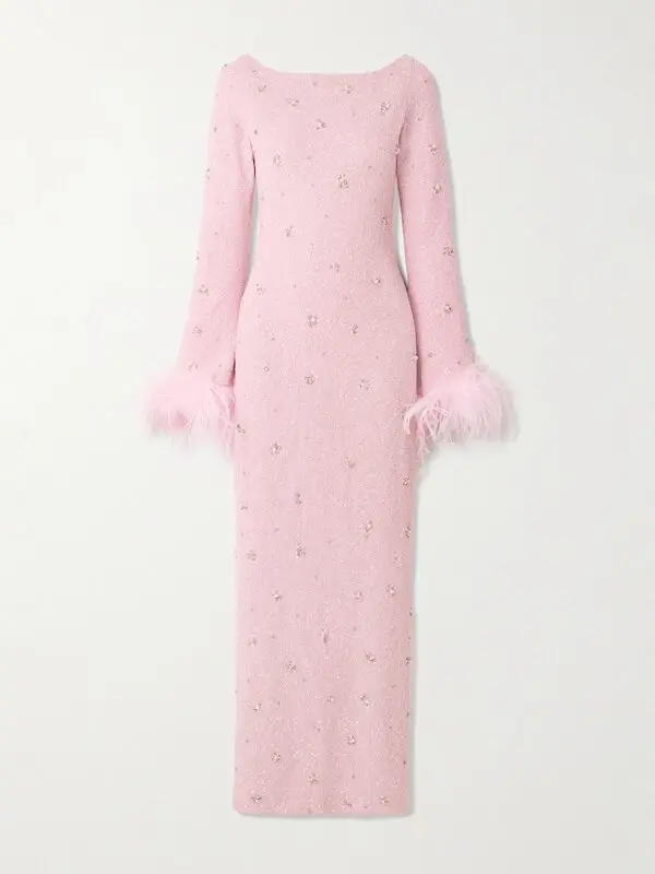 CLIO PEPPIATT Mae Feather-trimmed Embellished Gown - Pink