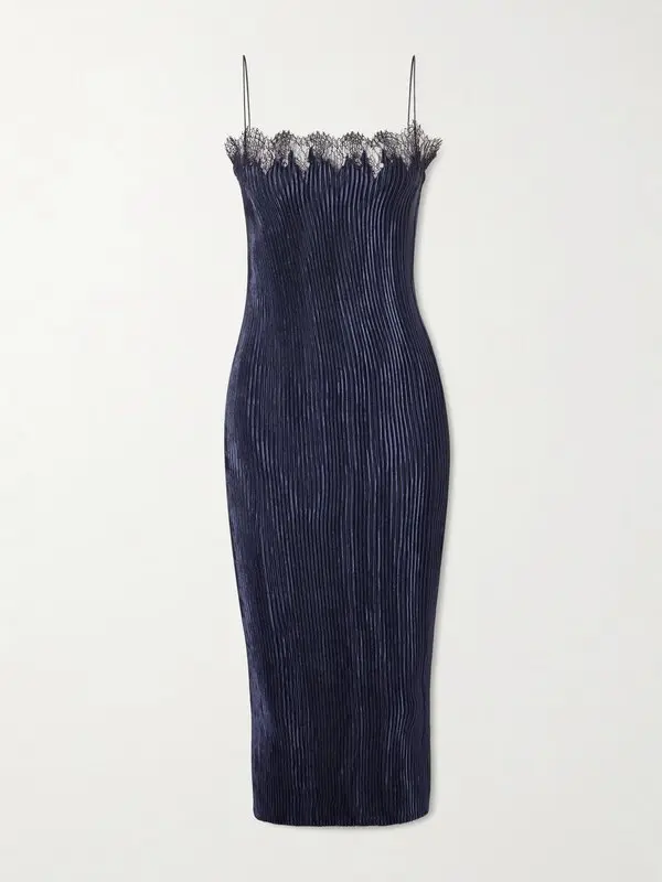 FFORME Lumi Lace-trimmed Plissé Midi Dress - Blue