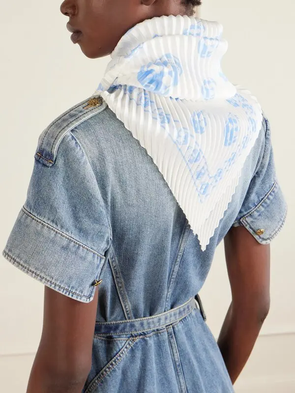 Alexander McQueen Printed Plissé Silk-satin Scarf - White