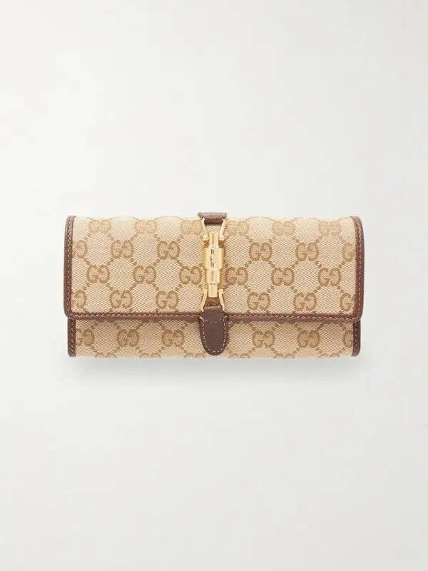 Gucci Jackie Leather-trimmed Canvas-jacquard Wallet - Neutrals