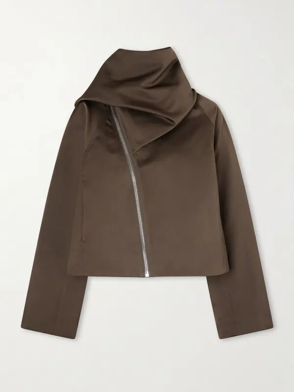 Rick Owens Cropped Scarf Satin-shell Jacket - Gray