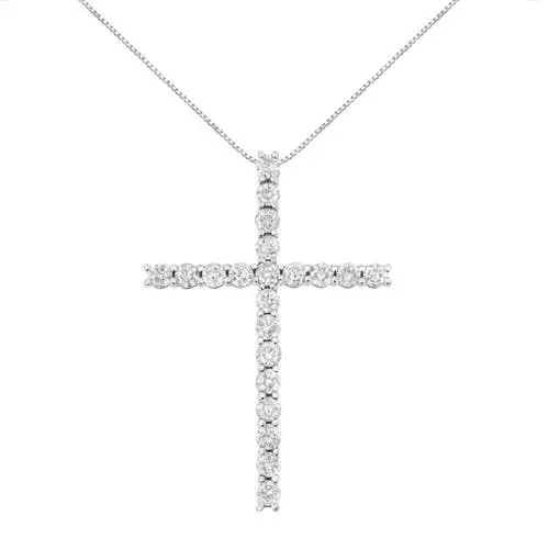 HAUS OF BRILLIANCE Diamond Cross Pendant Necklace - Silver