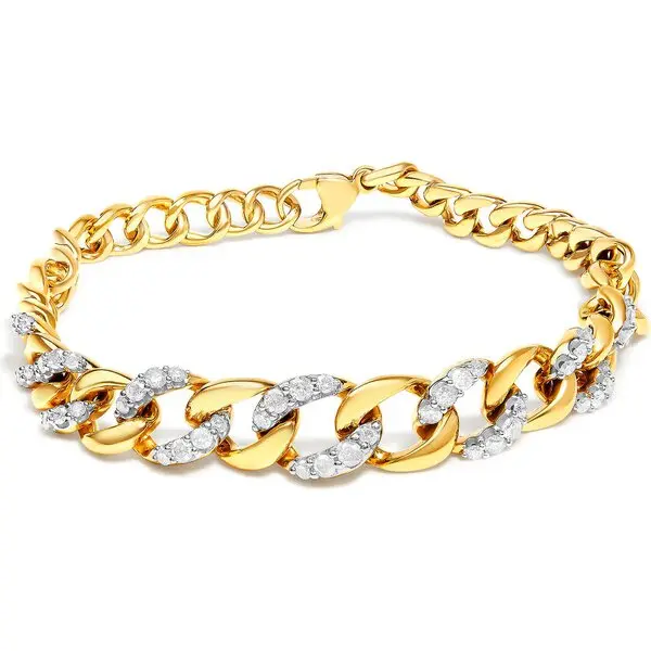 HAUS OF BRILLIANCE 14k Yellow Gold Plated Silver Diamond Cuban Link Bracelet - Yellow Gold Over Silver