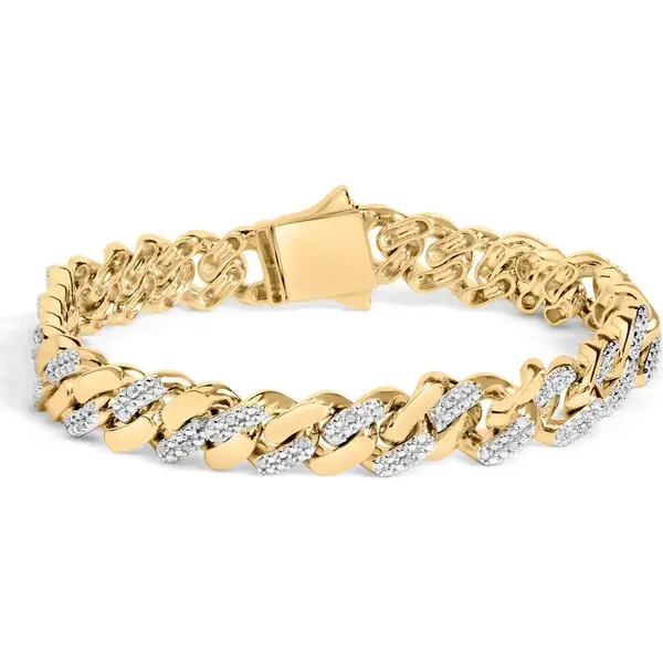 HAUS OF BRILLIANCE Silver 1/2 Cttw Diamond Cuban Curb Chain Bracelet - Yellow Gold Over Silver