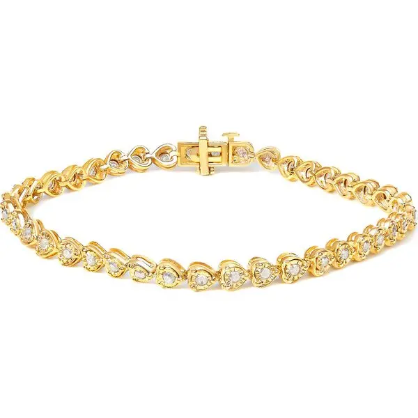 HAUS OF BRILLIANCE Diamond Heart-link Tennis Bracelet - Yellow Gold Over Silver
