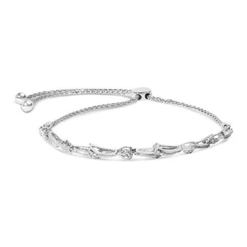 HAUS OF BRILLIANCE Diamond Accent Heart Link Bolo Bracelet - Silver