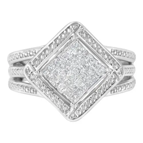 HAUS OF BRILLIANCE Sterling 0.4 Cttw Princess Cut Diamond Cocktail Ring - Silver