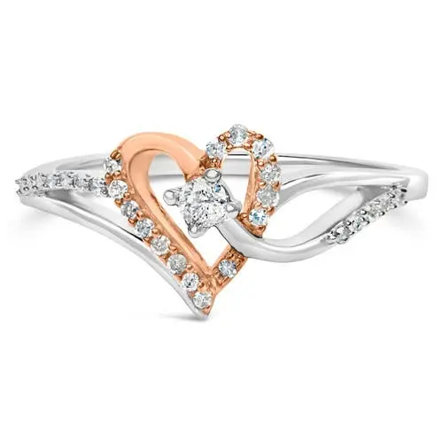 HAUS OF BRILLIANCE 10k Rose Gold Plated Silver 0.20 Cttw Diamond Heart Ring - White Gold Over Silver