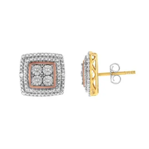 HAUS OF BRILLIANCE Silver Diamond Stud Earrings - Tri Tone