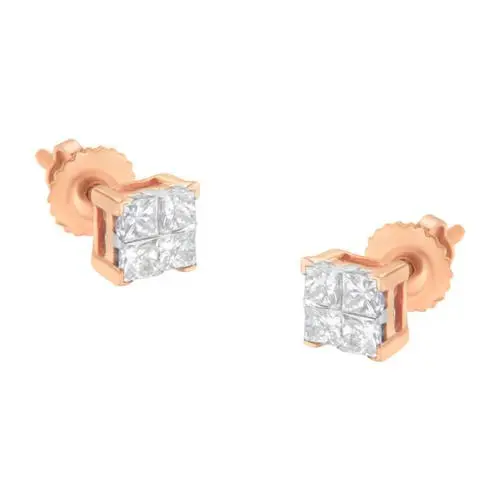 HAUS OF BRILLIANCE 10kt Gold Princess Diamond Composite Stud Earrings - Rose